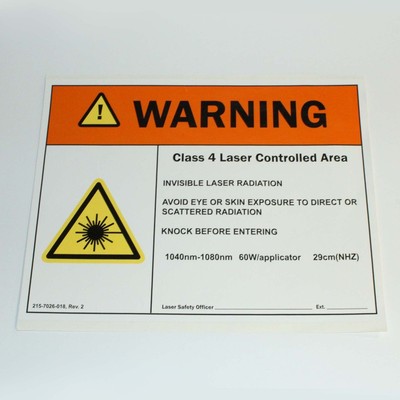 Warning Class 4 Laser Safety Danger Sign 60W Nd:YAG 1064nm 8.5x11 ...