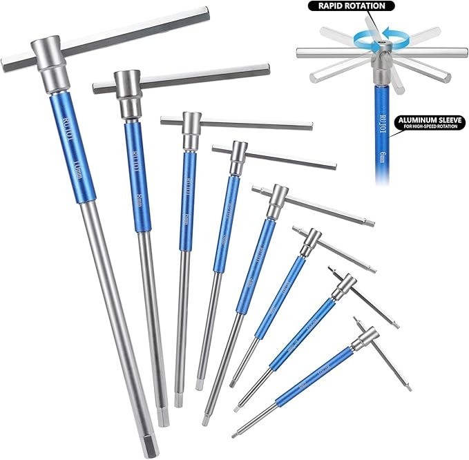 New RUJOI 8pcs Metric T Handle Hex Allen Key WRENCH SET w/Storage Rack ...