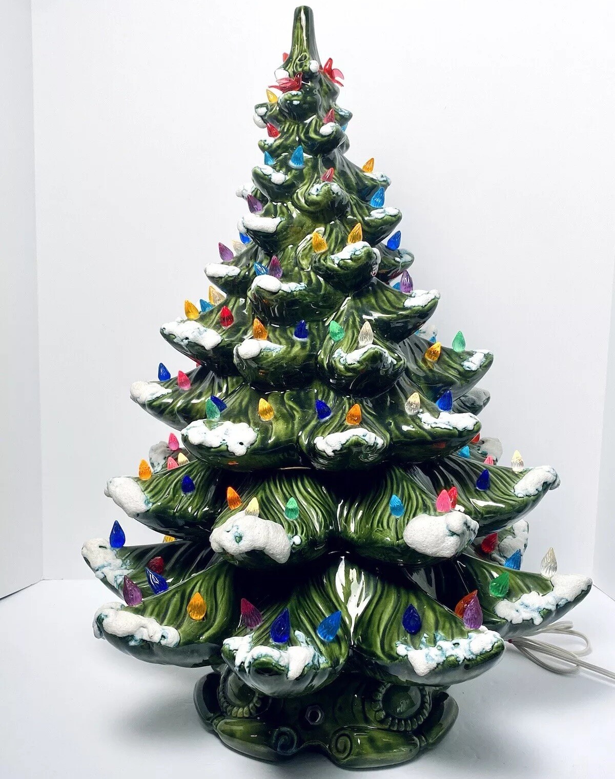 VTG Ceramic Christmas Tree 1970s Atlantic Mold 24" Musical Flocked ...