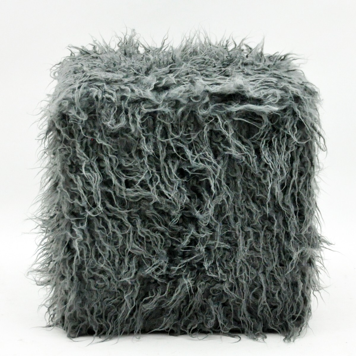Grey Fluffy Cube Ottoman Soft Footstool Footrest Vanity Dressing Seat ...