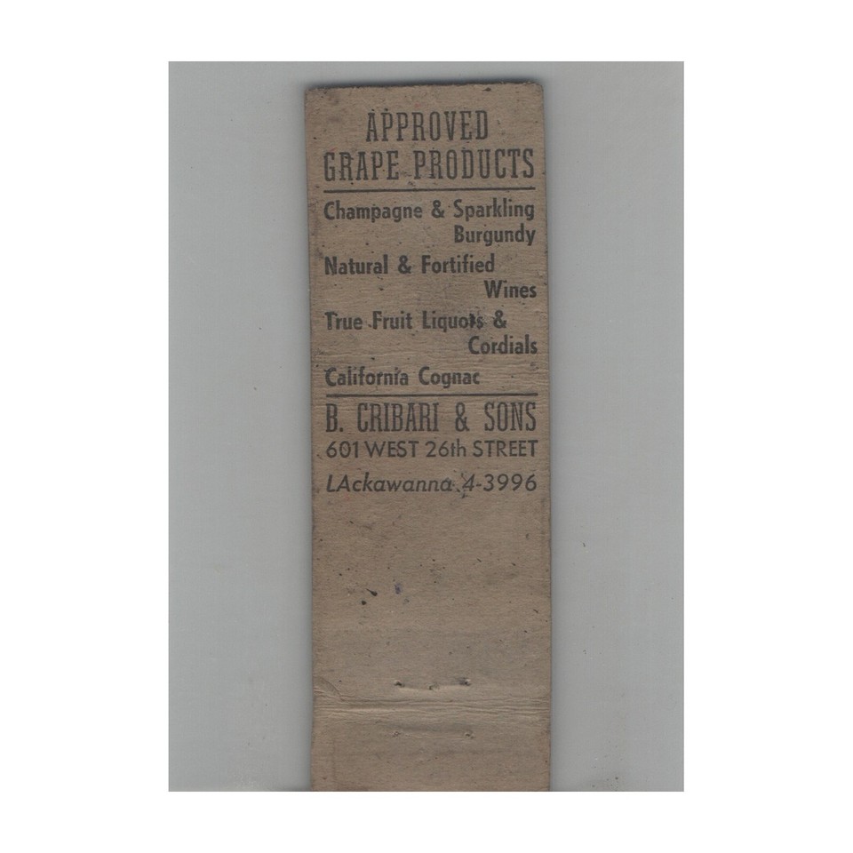 B Cribari and Sons San Benito Wine Matchbook Cover New York NY | eBay