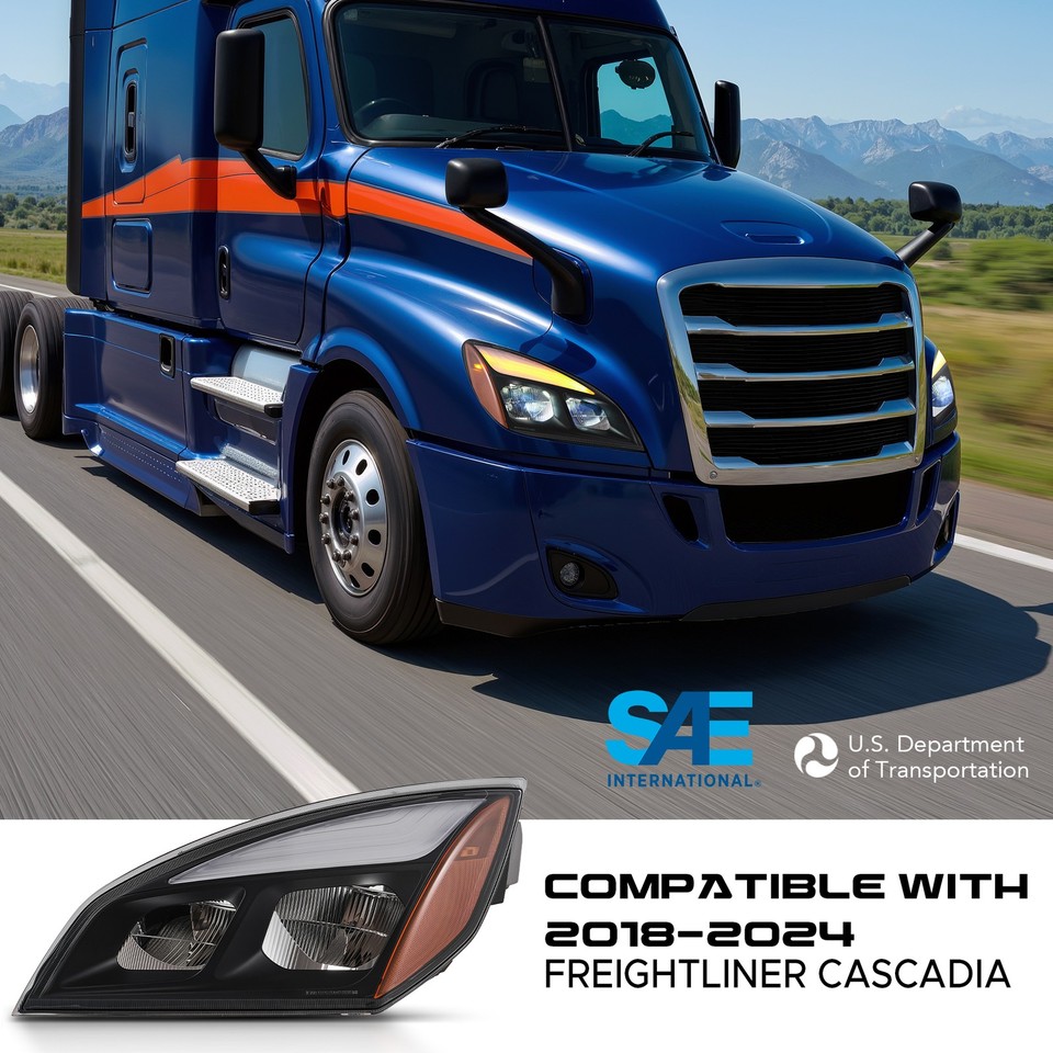 For 2018-2025 Freightliner Cascadia Full LED Black Housing Headlights ...