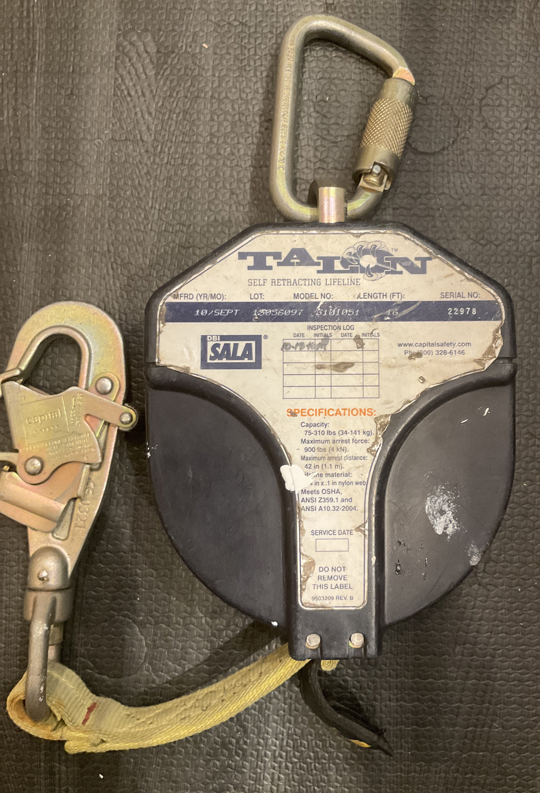 Talon Self-Retracting Lifeline DBI SALA 16ft | eBay