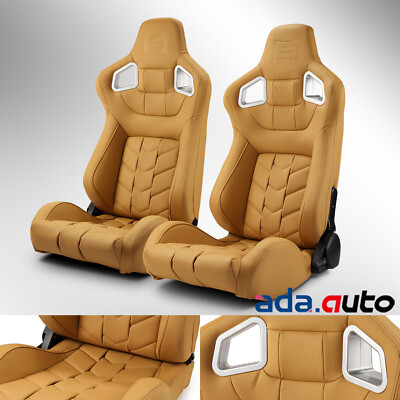 Unverisal Pure Series PVC Reclinable Beige Racing Seats W/Slider Left ...