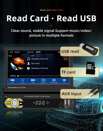 Single Din Auto Car Radio Retractable Screen Head Unit Carplay Android ...