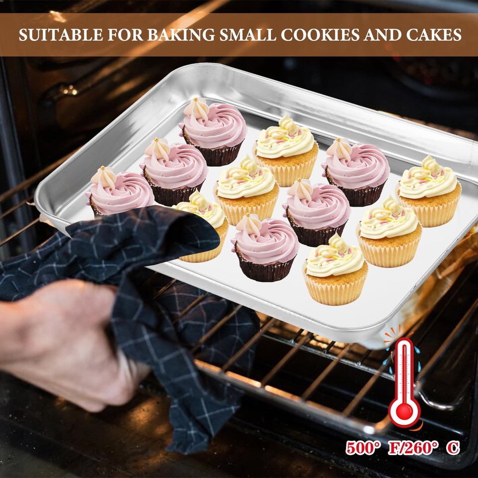 6 Pcs Baking Sheet Stainless Steel Cookie Small Metal Sheet Pans ...