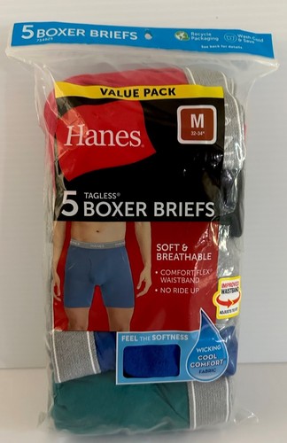 5 Hanes Underwear Men Medium 32/34 Boxer Briefs Flex Waistband Wicking ...