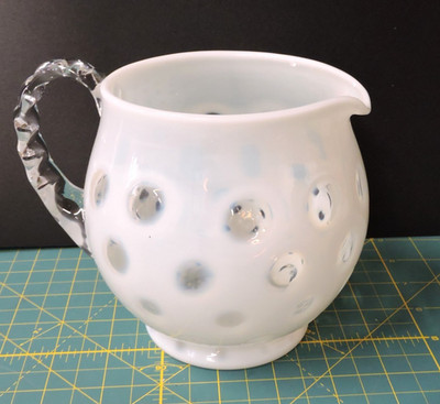 Fenton Coin Dot Opalescent Squat Pitcher White Opalescent Beautiful ...