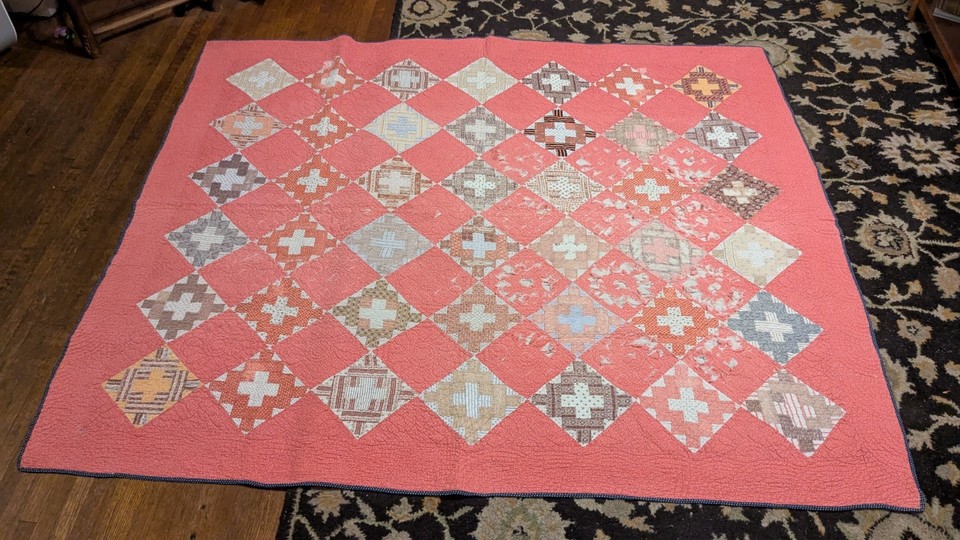 Antique Early Primitive Country Hand Stitched Red Patched Quilt 73" | eBay