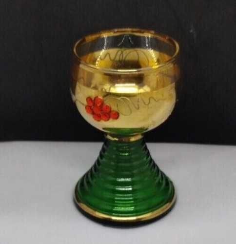 Vtg German Beehive Stem Jigger Glass...Green & Gold(Grapevine) w/Red ...