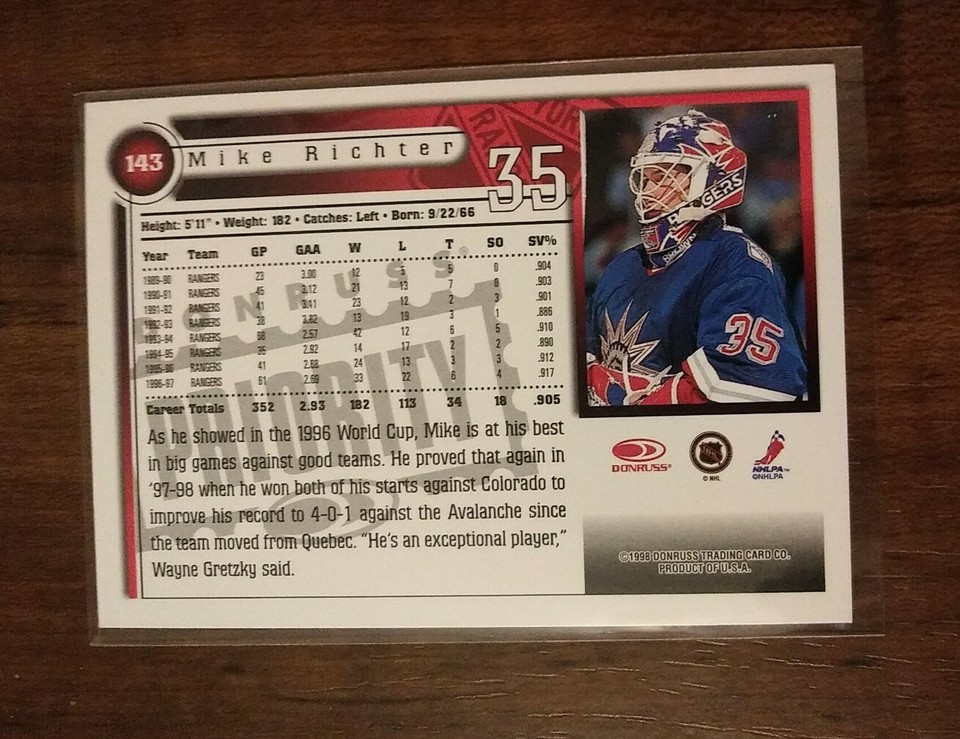 MIKE RICHTER 1997-98 Donruss Priority Hockey Card #143 New York Rangers ...