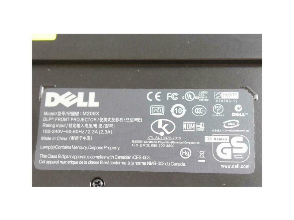 Dell M209X DLP Front Projector 2000 ANSI HD HDMI 1080i Home Theater ...