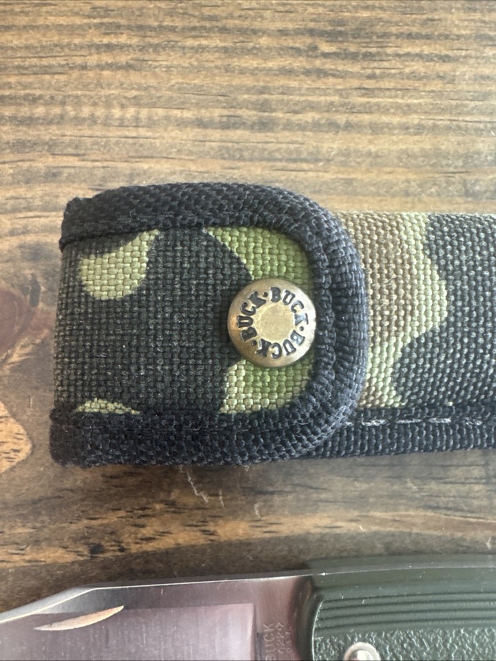 Vintage BUCK OD GREEN BUCKLITE #422 Knife with Woodland Camo Sheath | eBay