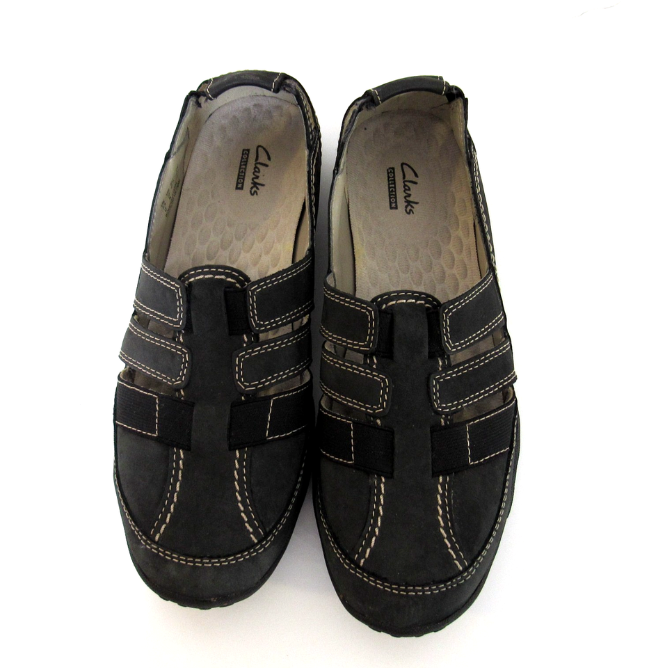 Clarks Collection Haley Stork Black Leather Suede Loafer Slip On Casual ...