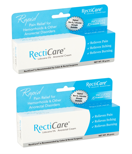 2 Pack RectiCare 5% Anorectal Cream Hemorrhoids Pain Relief 30g x2 Exp ...