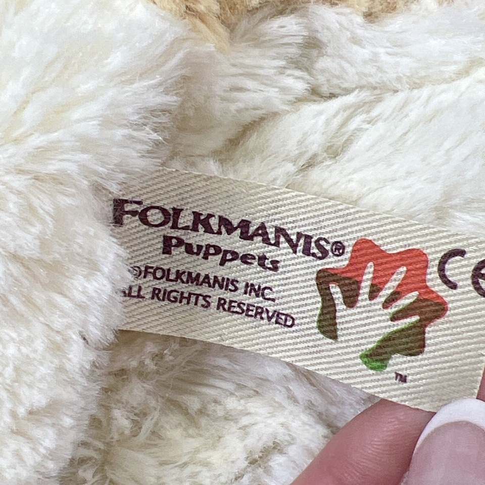 Folkmanis Floppy Bunny Rabbit Hand Puppet Plush 14" Tan White Full Body ...