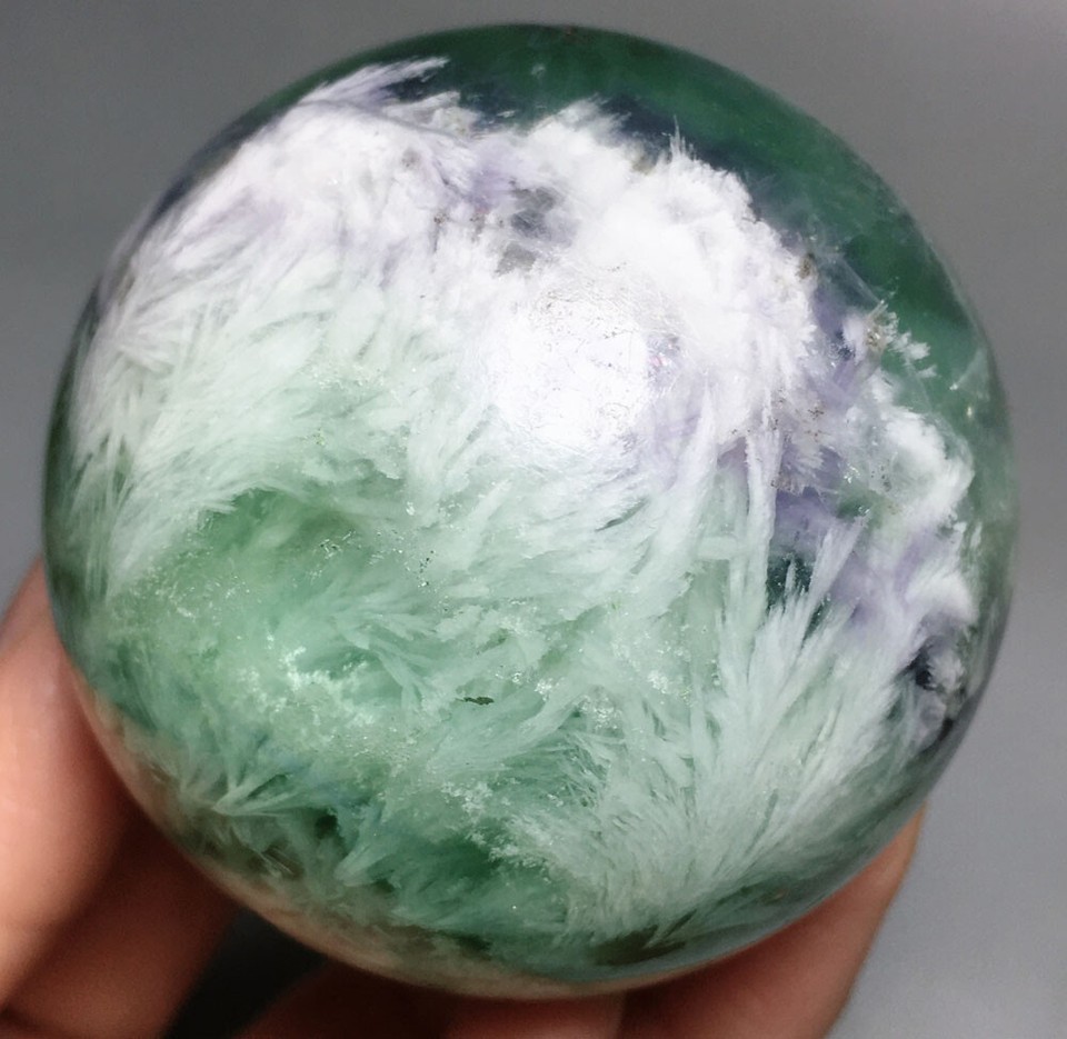 282g Natural blue Feather Fluorite sphere Quartz Crystal ball stone ...