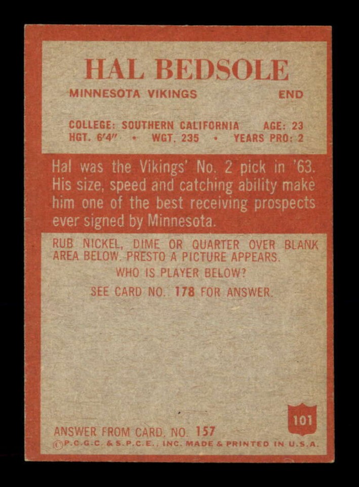 1965 Philadelphia #101 Hal Bedsole RC EX/EX+ X2736297 | eBay