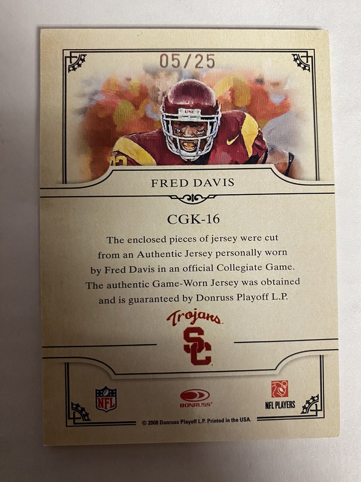 2008 Donruss Gridiron Kings CGK-16 Fred Davis USC Colors Rookie Jersey ...