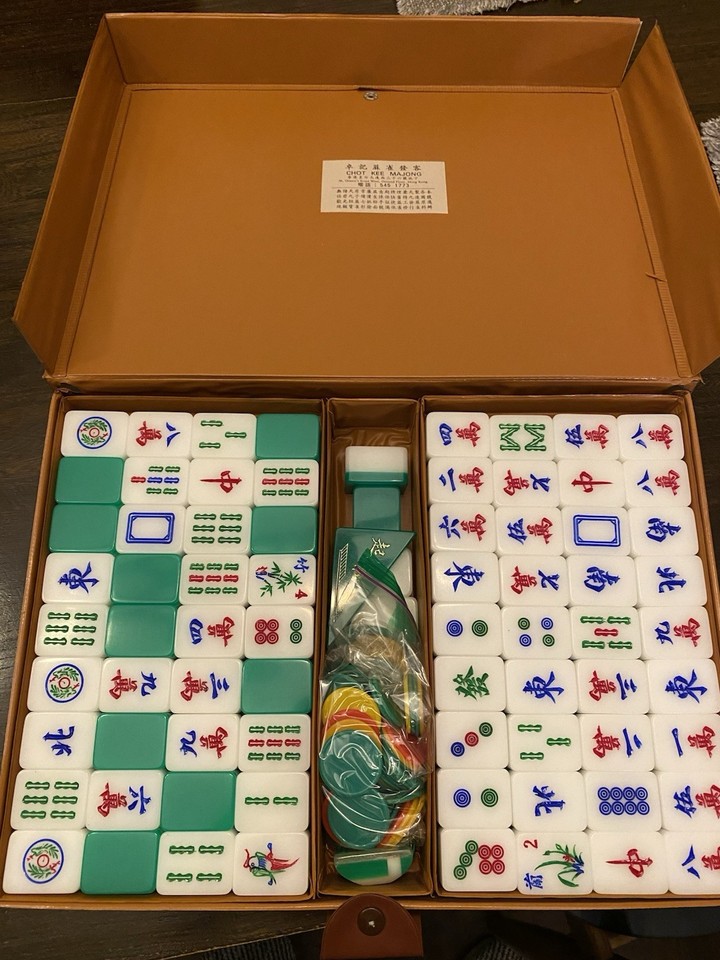 Vintage Chinese Mahjong Set Traditional 144 Tiles Mah-Jong Game Set w ...