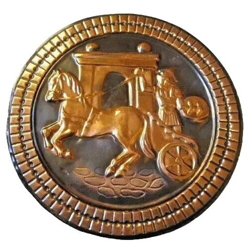 VINTAGE ROMAN SOLDIER CHARIOT 14" COPPER / METAL WALL PLAQUE 3D ART MCM ...