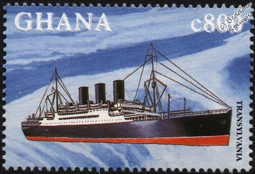 RMS TRANSYLVANIA (Anchor Line) Ocean Liner Ship Stamp (1998 Ghana)
