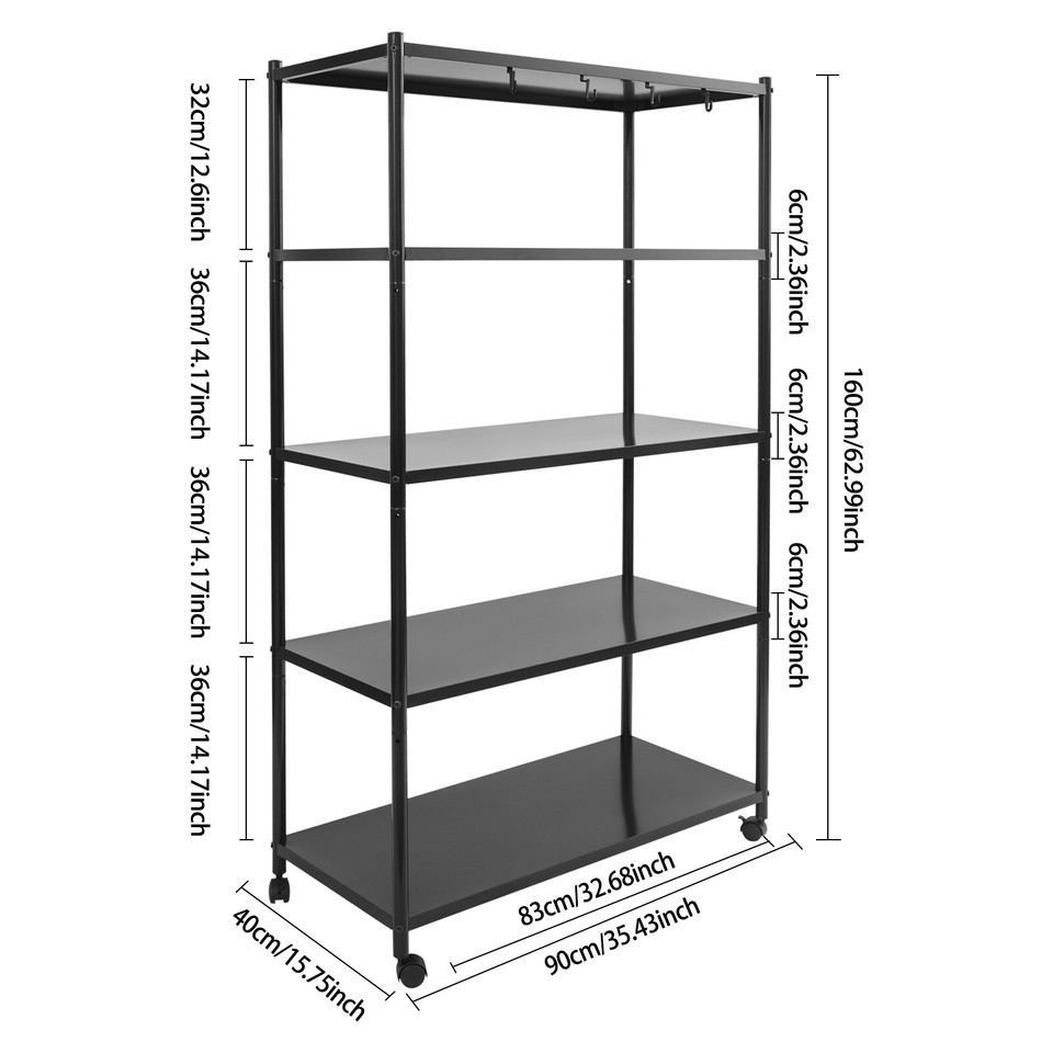 Adjustable Kitchen Storage Rack with Wheels, Storage Rack, 5 Tier ...