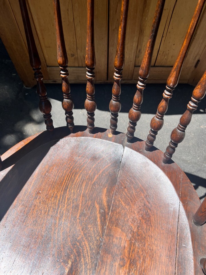 Antique Oak Arm Chair with Carved Back and Spindles | eBay