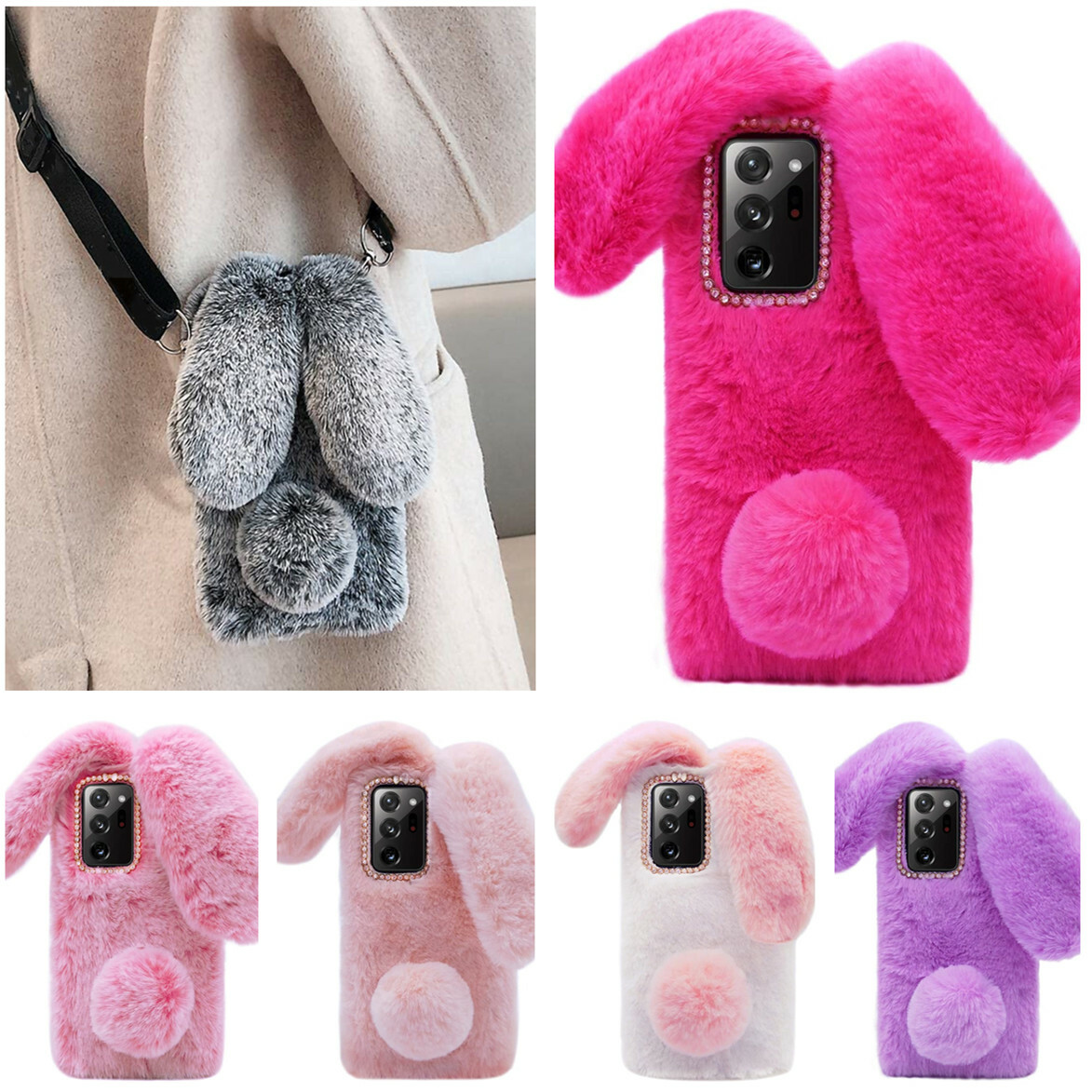 For Google Samsung Soft Phone Case Cute Bunny Rabbit Fur Plush Fuzzy ...