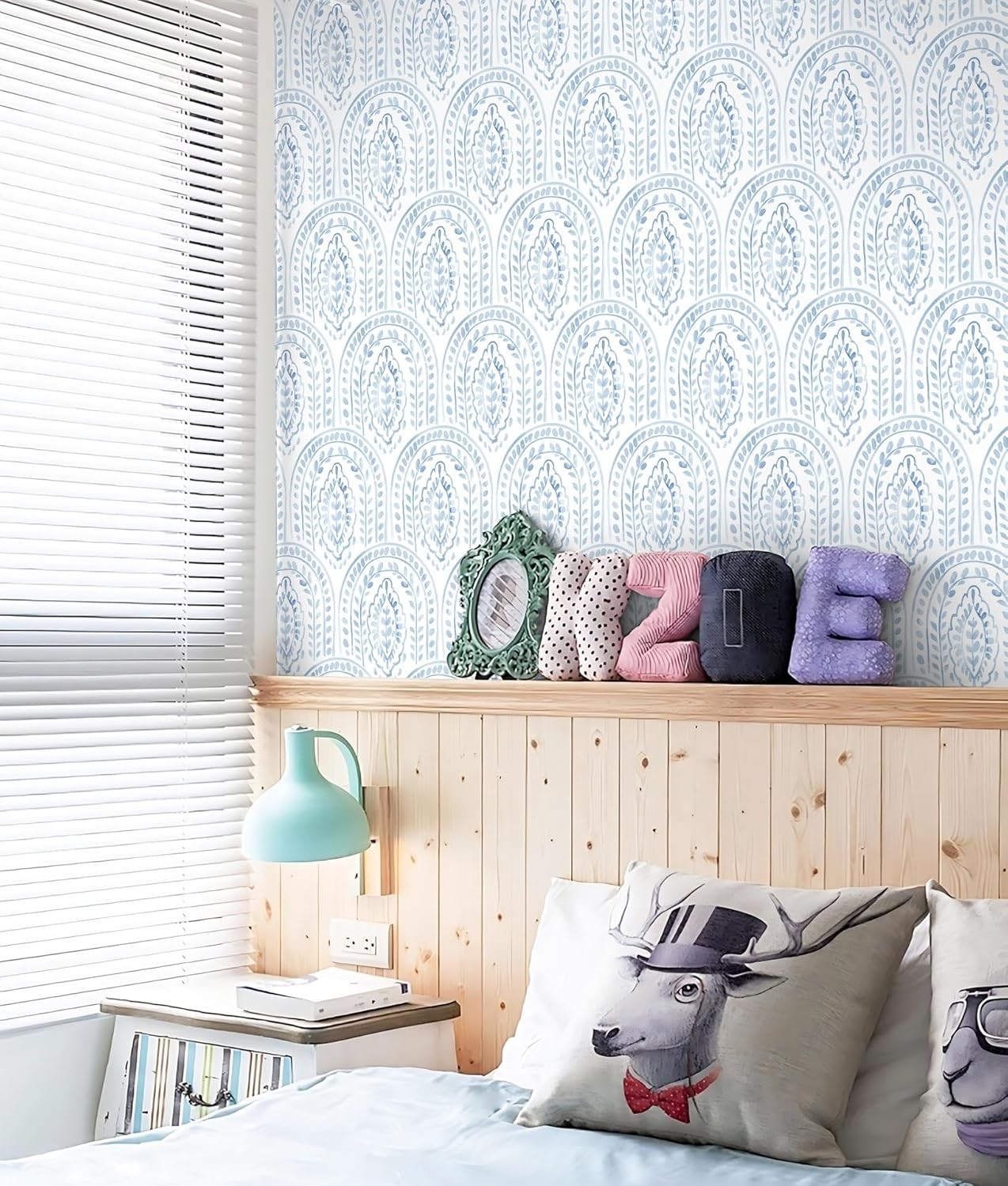Modern Wall Paper Boho Contact Paper Size: 17.3" x 118" Light Blue and ...