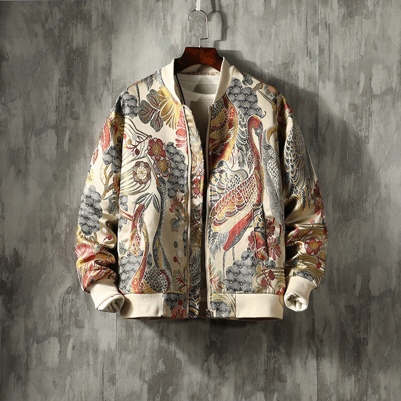 Men Chinese Bomber Jacket Embroidery Streetwear Varsity Coat Hip Hop ...