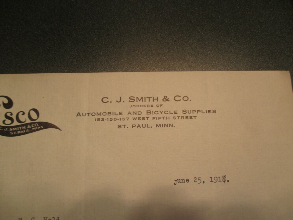 1918 Cisco CJ Smith Automobile Bicycle Supplies St Paul Minnesota ...