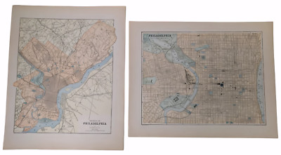 2 Philadelphia Maps 1893 Columbian World's Fair Atlas Chicago ~11.5x14 ...