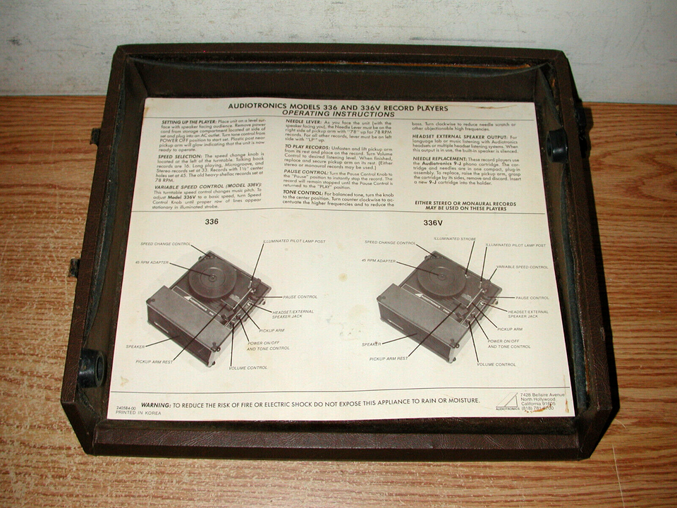 VINTAGE AUDIOTRONICS 336 PORTABLE 4-SPEED CLASSROOM RECORD PLAYER ...