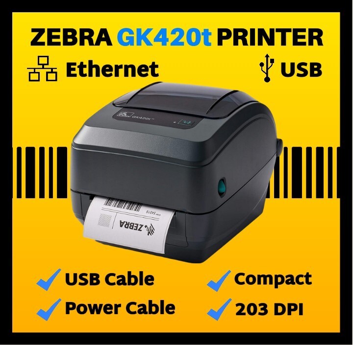 Zebra GK420t Desktop Label Printer with USB Cable and Power Cable, 203 ...