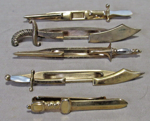 UNIQUE Mens Vintage SWORD BLADES Dagger TIE BAR CLASP Costume Jewelry ...