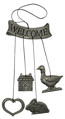 Pewter Silver Toned Metal Wind Chime Wall Hanging Duck Rabbit House ...