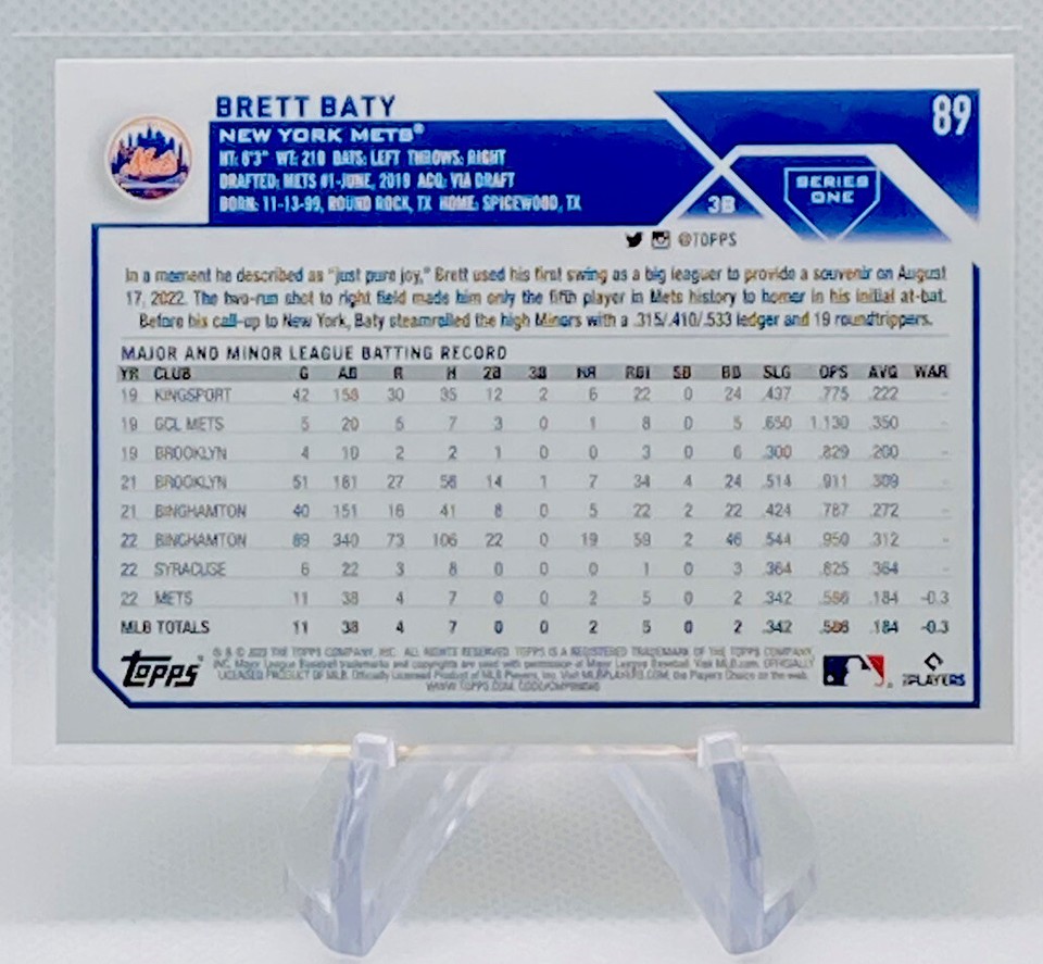 2023 Topps Series 1 Brett Baty Rookie Card #89 - New York Mets | eBay