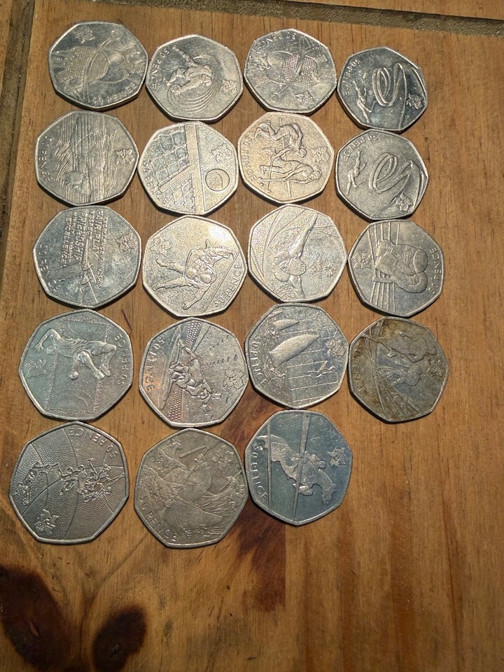19x Olympic 50p Set inc football, wrestling, judo Badminton swimming ...
