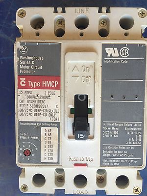 WESTINGHOUSE HMCP015E0C 15AMP 600V 3POLE CIRCUIT BREAKER | eBay