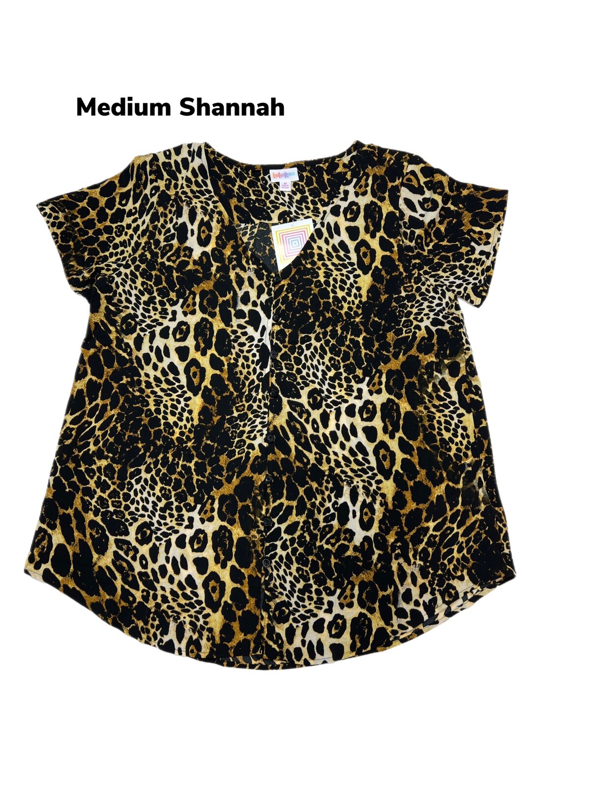 Medium Lularoe Shannah Leopard V-Neck Button Down Shirt Crepe Fits 10/ ...
