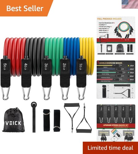 Colored Exercise Bands Set with Handles and Ankle Straps - 5 Resistance ...