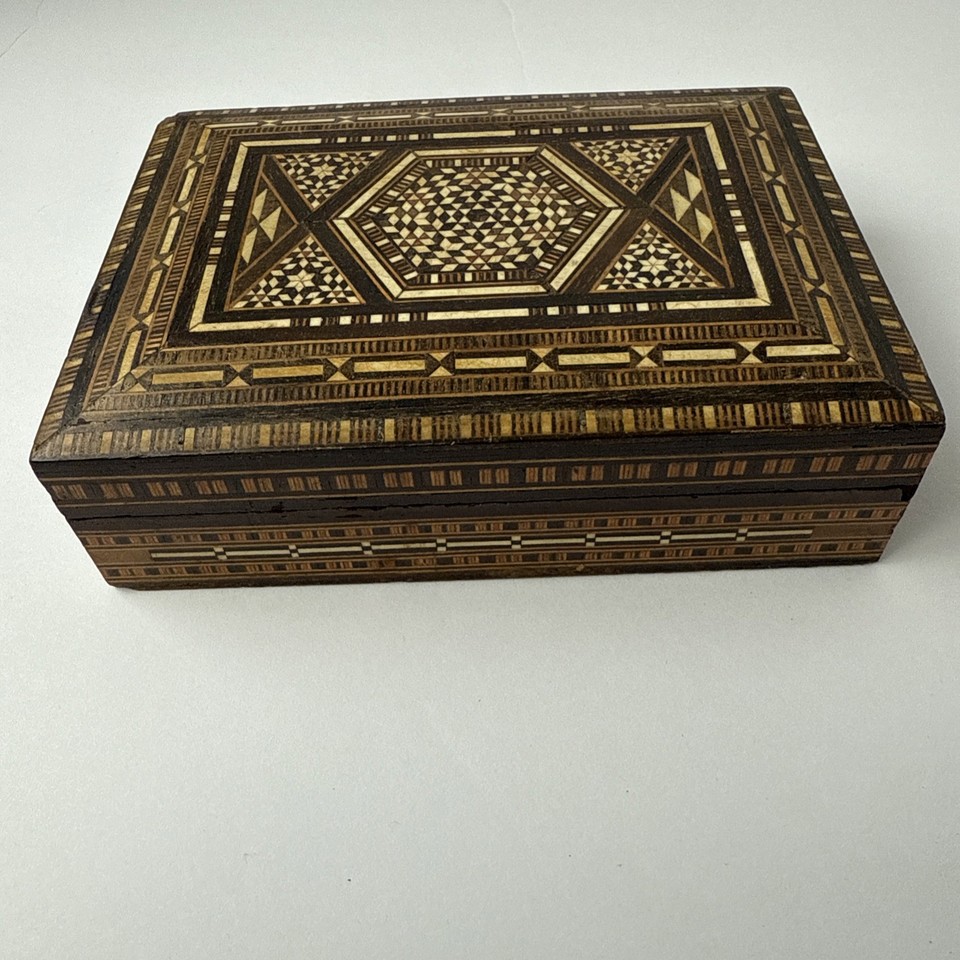 Vintage Middle Eastern Wooden Mosaic/ Marquetry Wooden Trinket Box | eBay