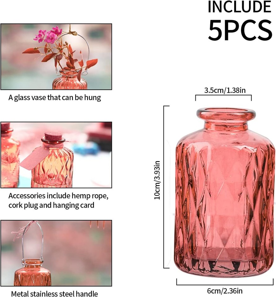 Eleganttime Small Pink Vase for Flowers,Mini Bud Vases Pink-cylinder | eBay