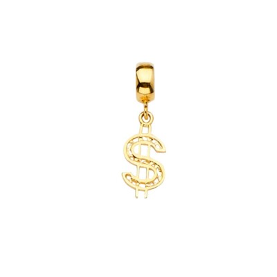14KT Yellow Gold Dollar Sign Charm For Mix & Match Bracelet Pendant ...