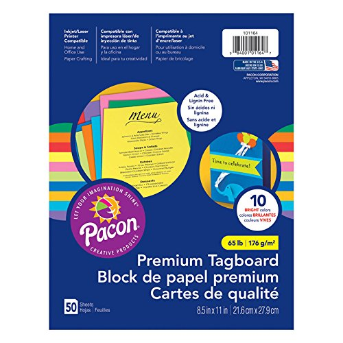 Pacon Premium Tagboard Paper 50-Count Brights Assorted 10 Colors 101164 ...