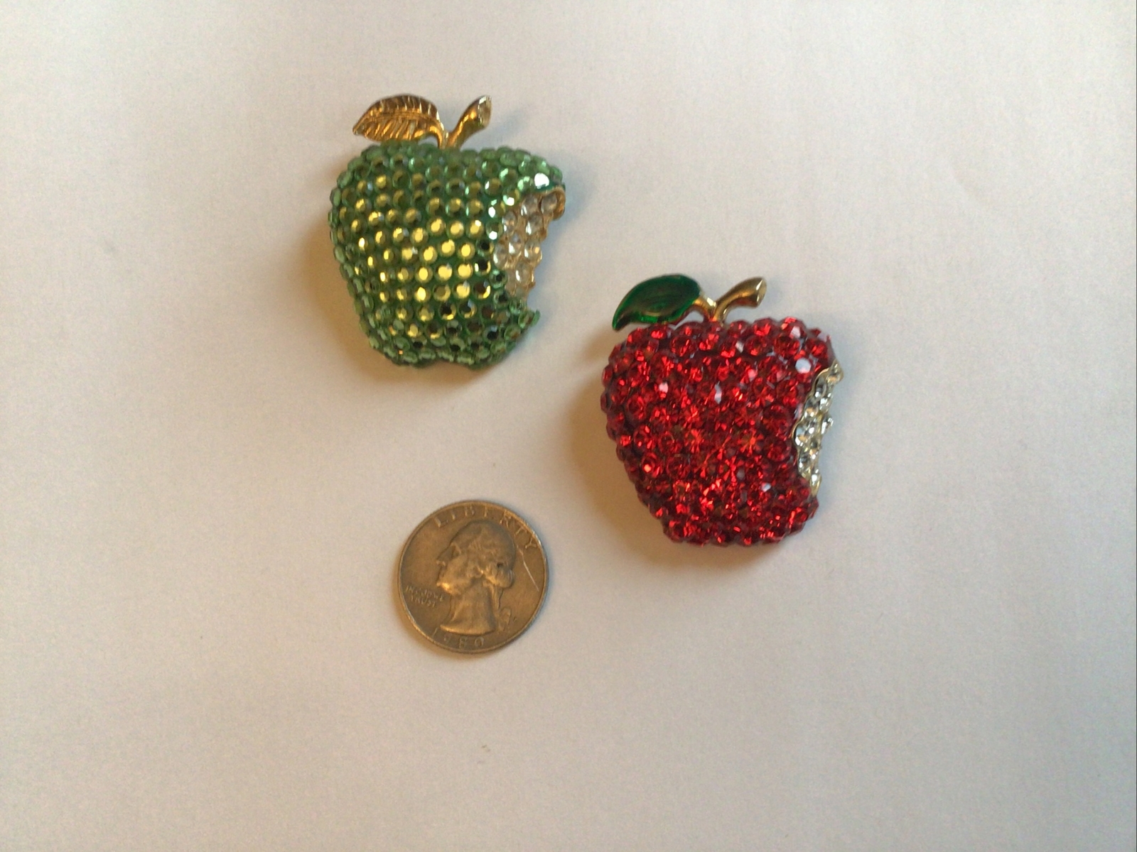 2 Pre Owned Green Red Apple Pins Cache Rhinestone | eBay