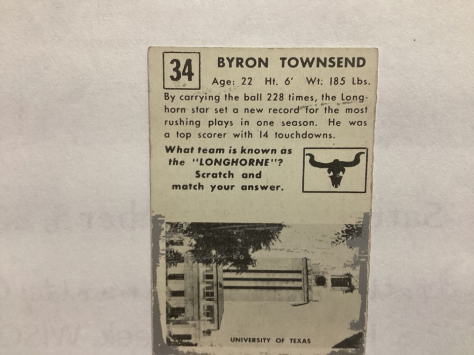 1951 Topps Magic BYRON TOWNSEND #34 University of Texas VG | eBay