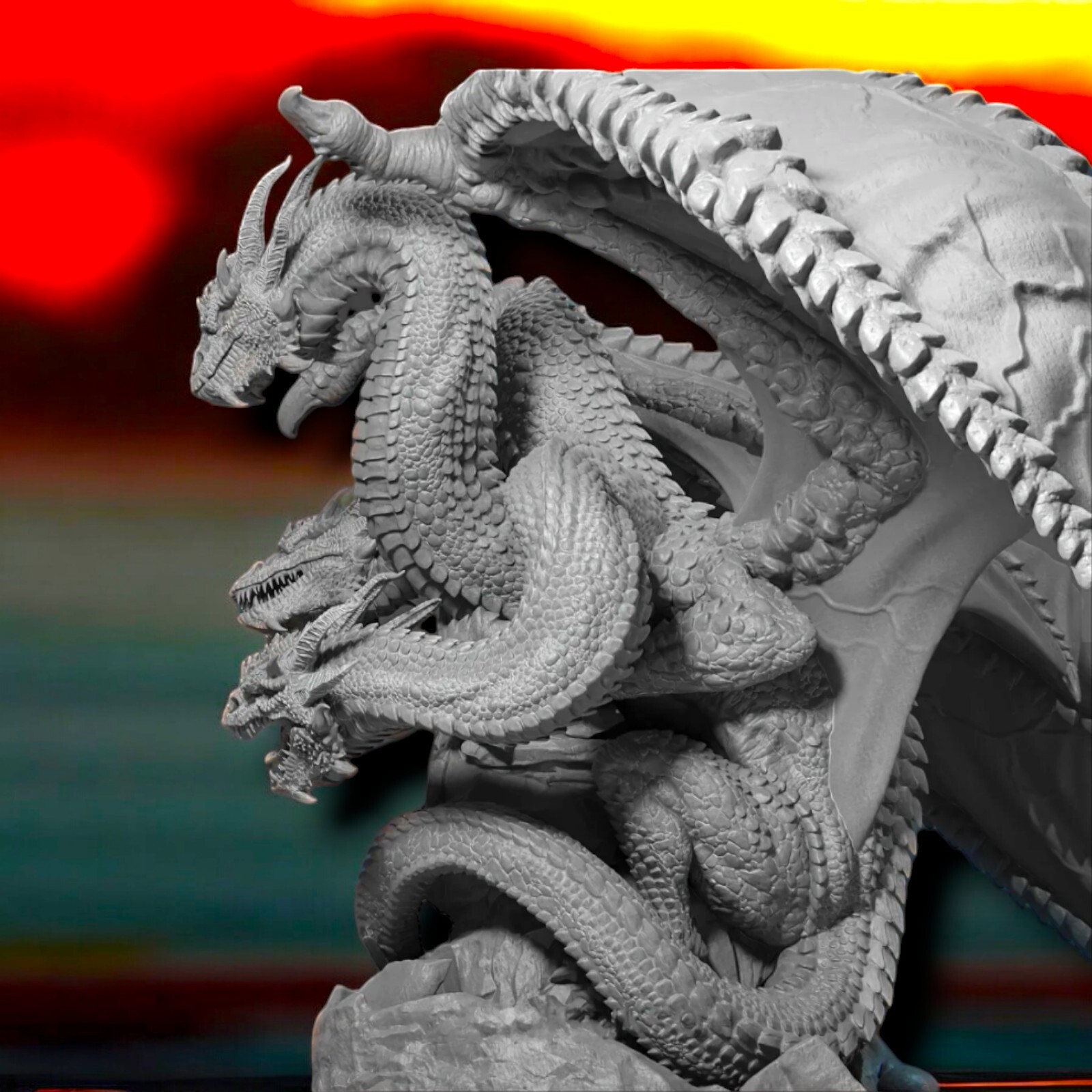 Hydra 3 Headed Dragon Miniature DnD Pathfinder Fantasy RPG 32mm Scale ...