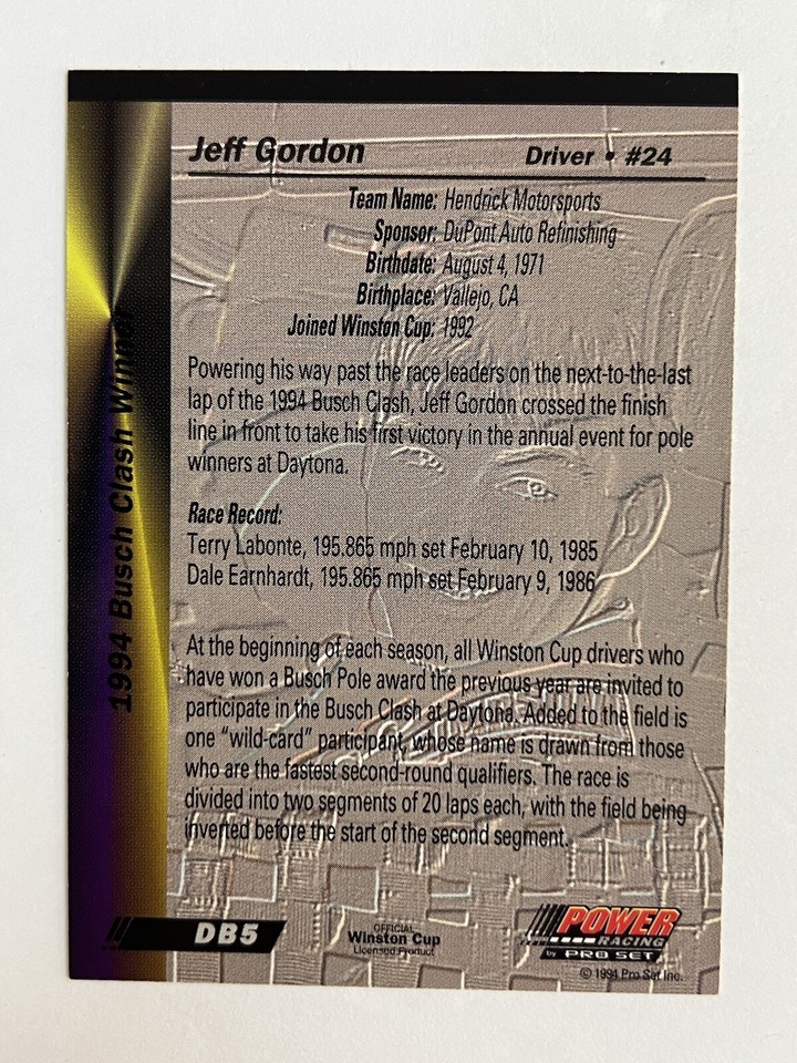 1994 Pro Set Power Racing #DB5 Jeff Gordon Gold Cup '94 NM | eBay